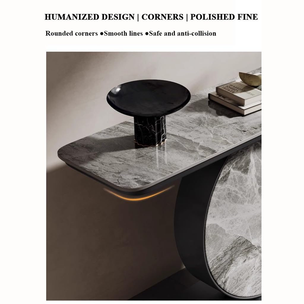 Black Console Table, Rock Plate Entryway Table, Narrow Sofa Table with Round Metal Base, Modern Accent Table Entrance Table for Entrance, Living Room, Foyer (Color : Style 4, Size : 100x30x80cm)
