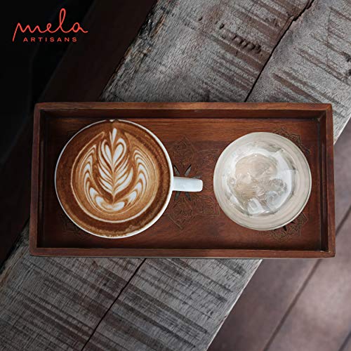 Mela Artisans Farmhouse & TV Ottoman Wooden Serving Tray - Small, Serena Medium Polish | Decorative Mango Wood | Serve Breakfast, Other Foods, Coffee and Tea | Rustic Home Decor | 14" x 10β x 2.5β
