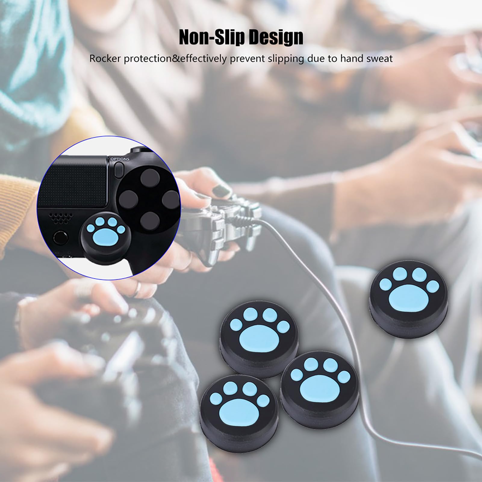 Hakeeta 4 PCS Replacement Cute Cat's Paw Silicone Controller Joystick for PS3/PS4 Thumb Stick Joystick Grips for Switch Pro/PS4/PS3/ONE/360 Handle 4 Colors (Blue)