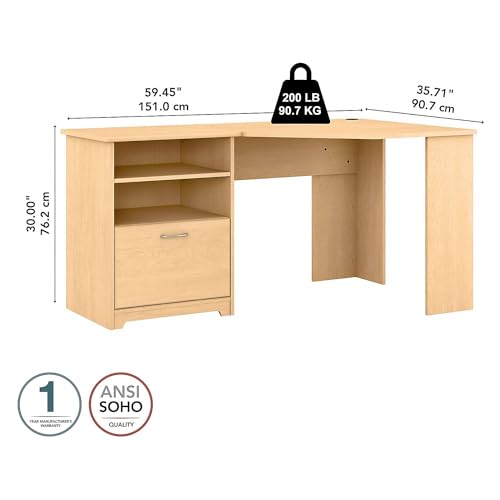 Bush Furniture Cabot Corner Desk with Storage, 42W, Natural Maple