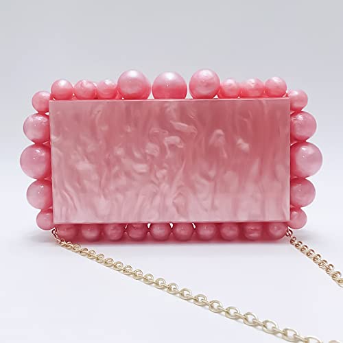 CARZA Acrylic Clutch Purse for Women with Marbling Evening Handbag Square Box Crossbody Bag with Glitter Beads (Pink)