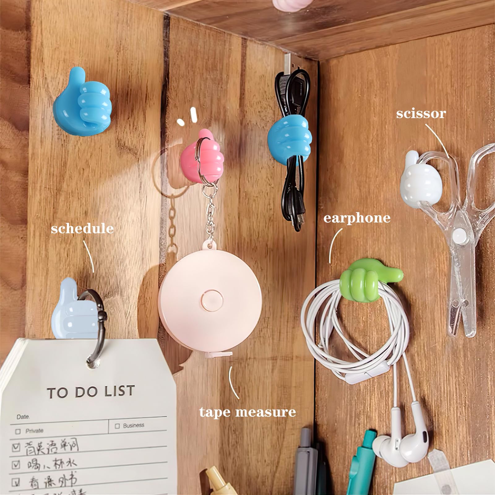 Dupiulk 24 Pcs Silicone Thumb Wall Hooks, Self Adhesive Thumbs up Cord Holder, Desk Cable Clips Organizer, Multifunction Key Hanger Wall Hook