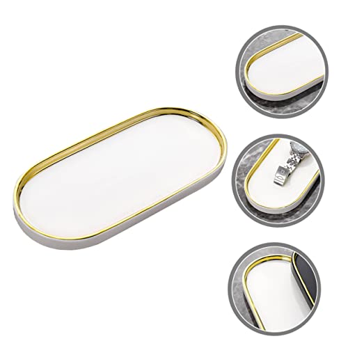 Cabilock Ceramic Tray Towel Storage Tray Jewelry Storage Plate Makeup Organizer Bathroom Storage Plate Vessel Sink Vanity Tabletop Storage Tray Coffee Table Ceramics Decorative Plates