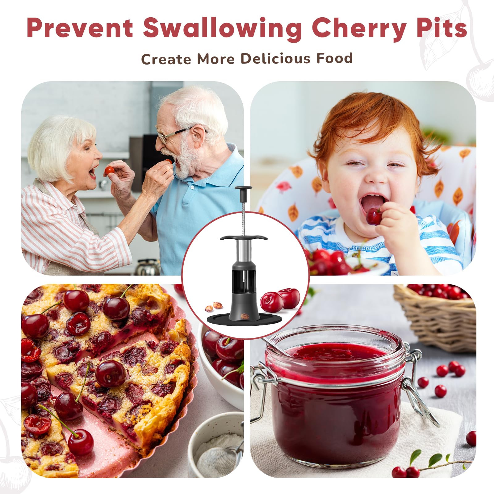 Cherry Pitter Remover Tool, Premium Quick Release Cherry Pitter, 2 in 1 Press & Push Type, Large 33mm Cherry Seed Remover, Durable, Food Grade Stainless Steel & PP Plastic, More Labor Savingļ¼Black)