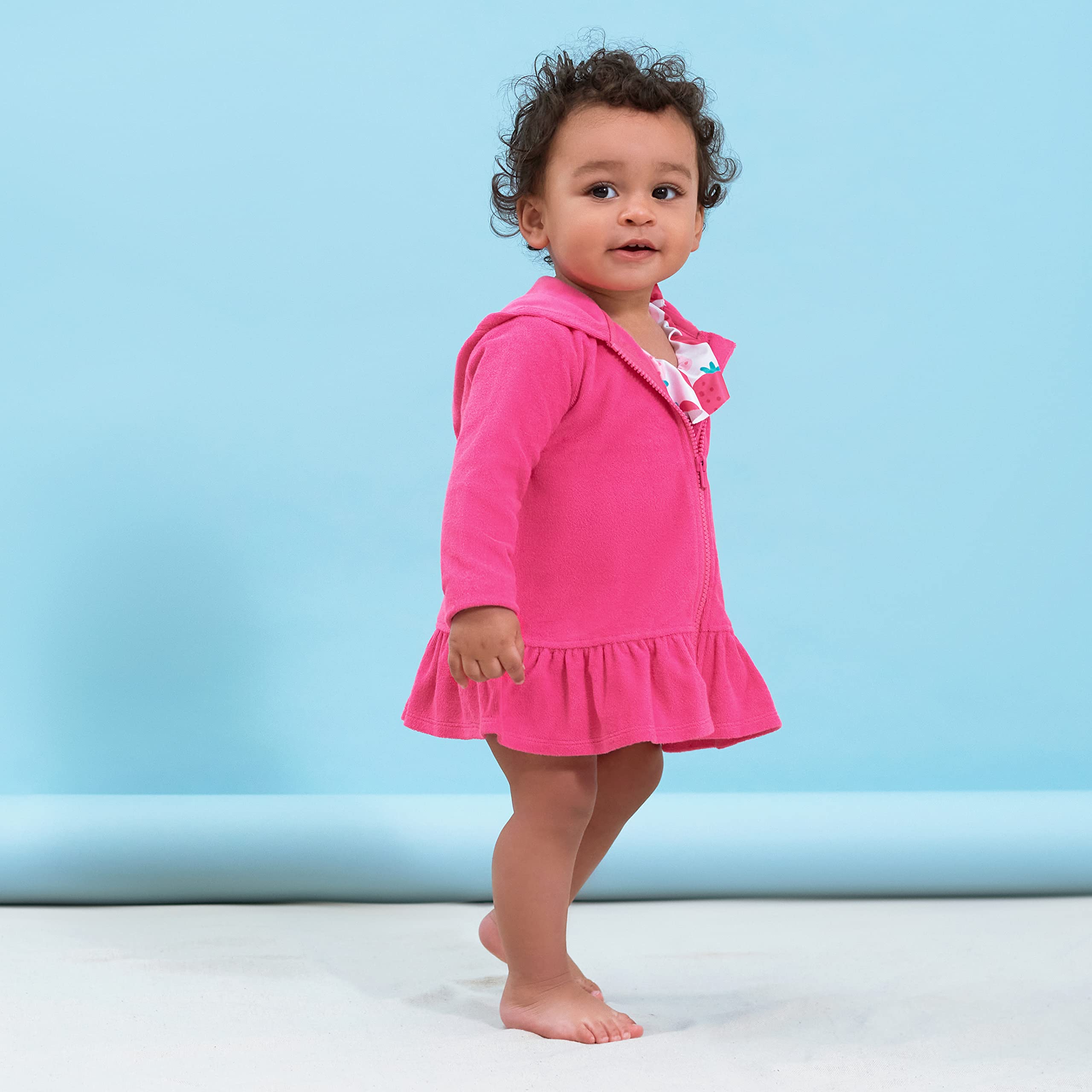 Gerber Girls' Toddler Zipper Hoodie Terry Swimsuit Cover Up, Pink, 3T