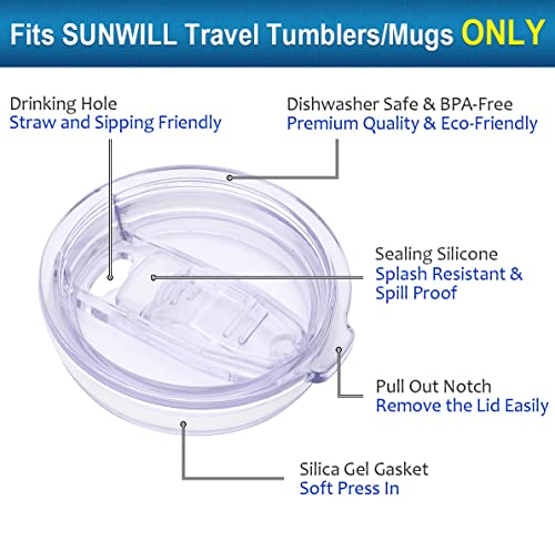 Lid for SUNWILL 20oz Travel Tumblers Only, Spill Proof Lid, Splash Resistant Silicone Sliding Covers Replacement 2 Pack, Straw Friendly, BPA Free