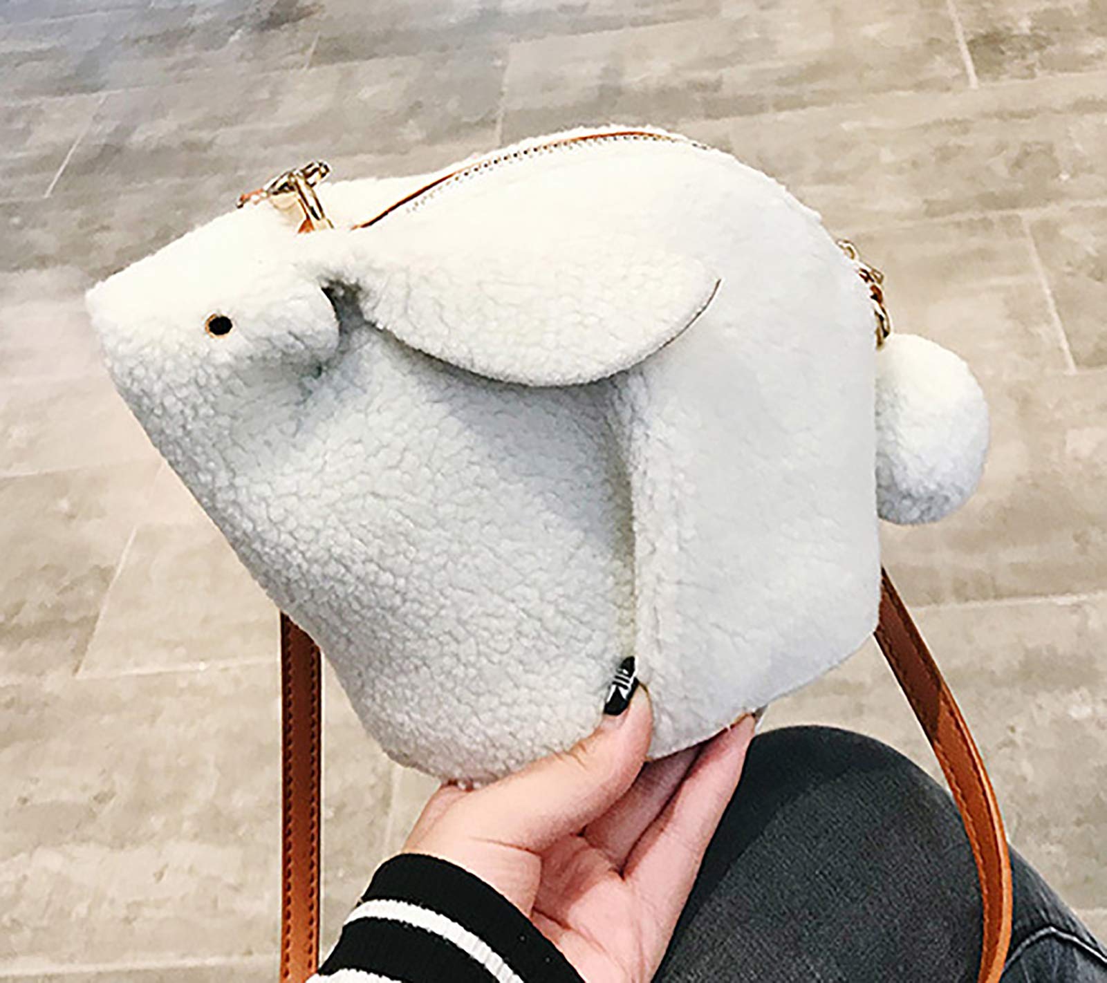 QZUnique Rabbit Shape Handbag Women's Lovely Plush Toy Crossbody Bag Rope Strap Shoulder Bag