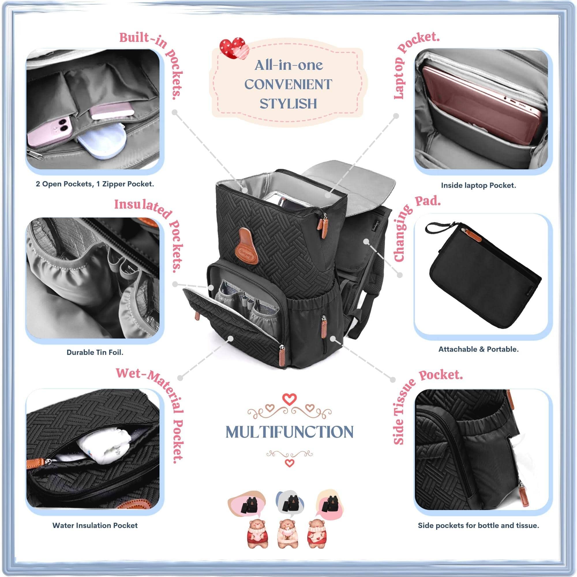 Comfynana Baby Diaper Bag Backpack with Changing Station, Diaper Bags for Baby Girl Boy