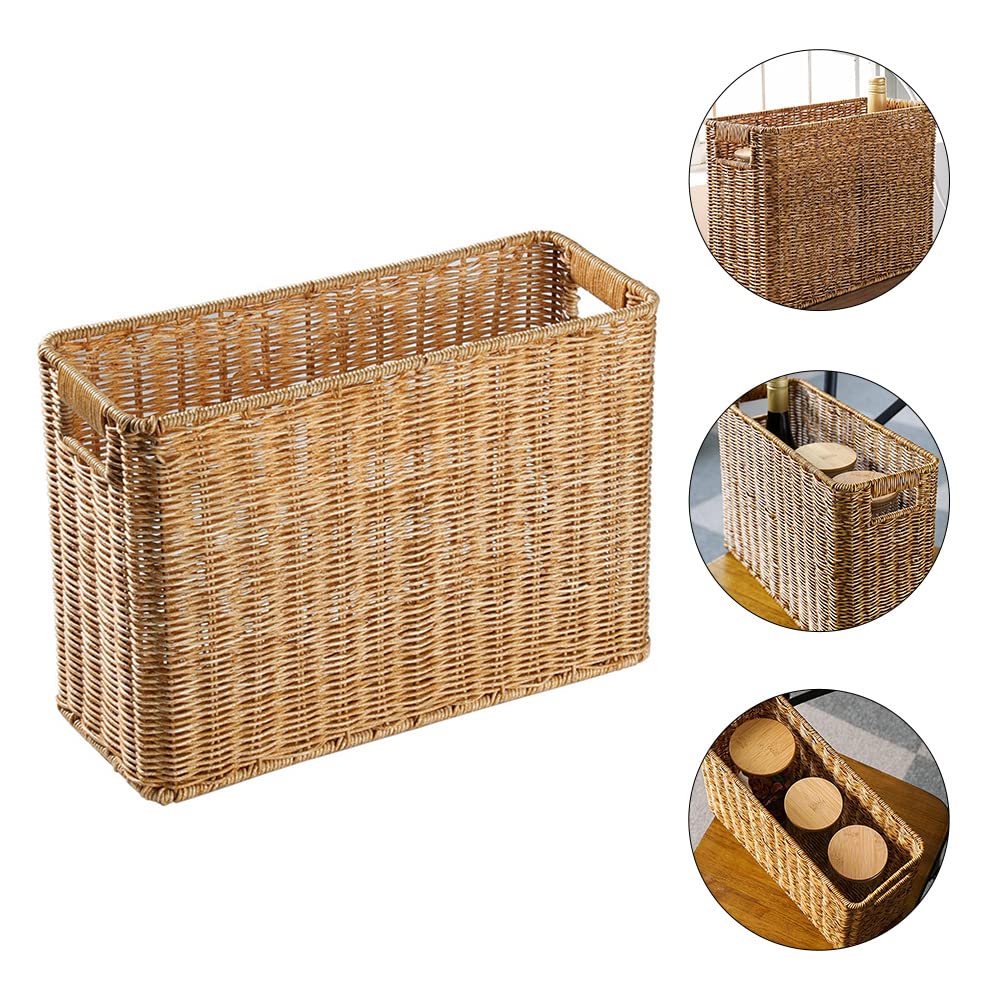 Cabilock Magazine Newspaper Basket Wicker Waste Basket Rustic Book Rattan Magazine Holder File Folder Organizer Decorative Storage Bins Chopsticks Magazine Basket Plastic Toilet Paper Child