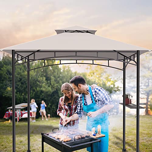 FAB BASED 5x8 Grill Gazebo Canopy for Patio, Outdoor BBQ Gazebo with Shelves, Barbeque Grill Canopy (Grey)