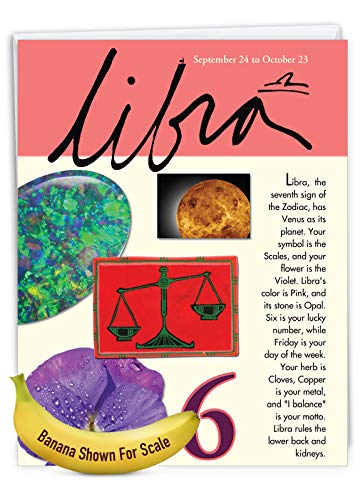 NobleWorks - 1 Jumbo Birthday Card with Zodiac Sign (8.5 x 11 Inch) - Astrology Birth Sign, Large Bday Greeting Card with Envelope - Libra J9448
