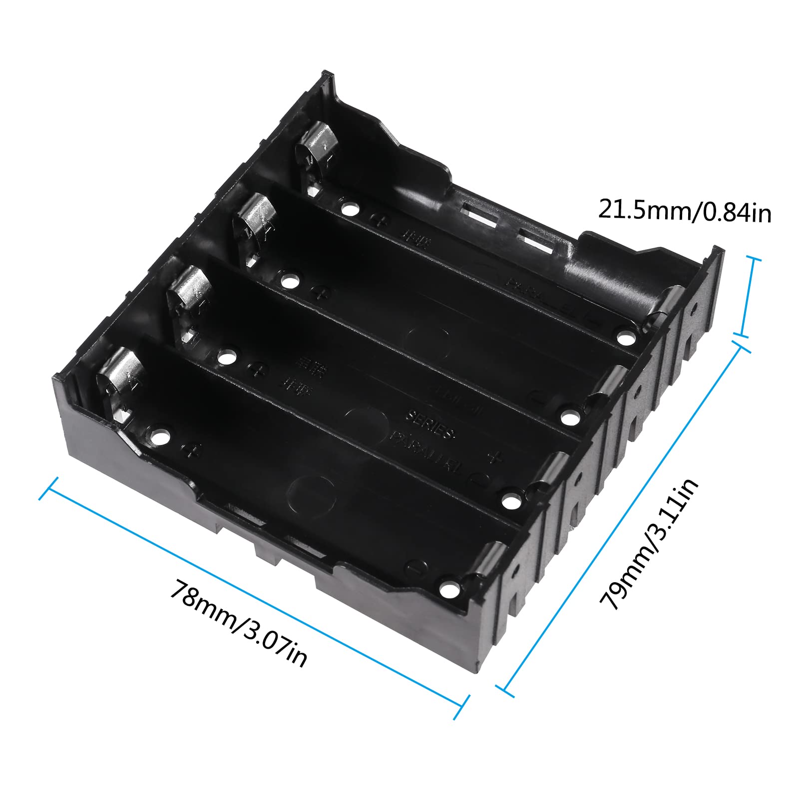 Coliao 6pcs 18650 Battery Case Holder 4 Slots X 3.7V 18650 Battery Storage Box, in Parallel Black Plastic Batteries Clip Box with Pin for DIY Parallel or Series Circuit PCB Projects