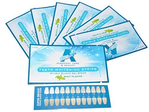 Sparkling White Professional Strength 6% HP Teeth Whitening Strips - Elastic Strips Plus Advanced Whitening Formula = Great Results! 28 Strips (14 Upper and 14 Lower) Free Teeth Shade Guide Included.