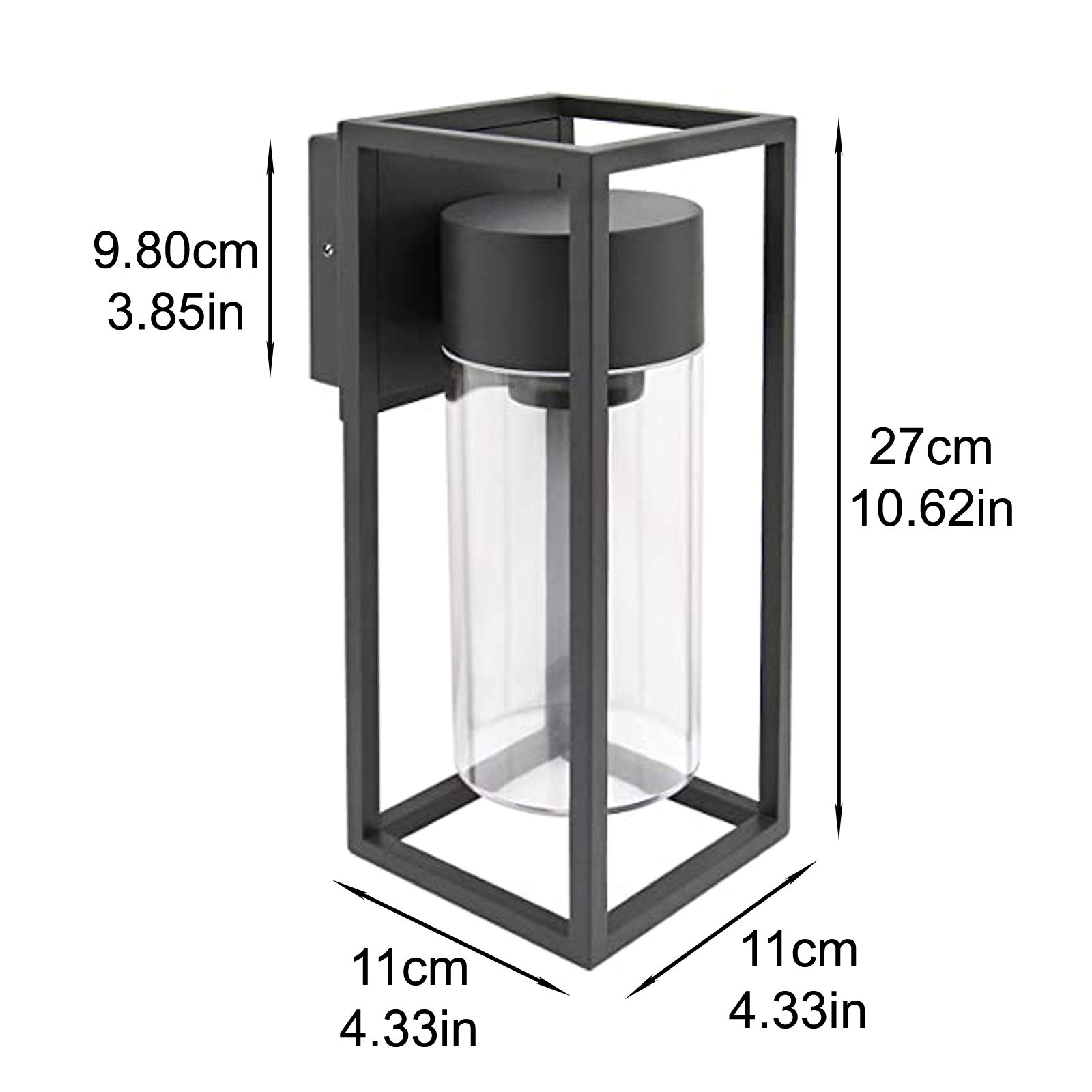 Jorunhe Rectangular Glass Wall Light, E26 E27 Wall Fixture Fitting on a Terrace, Front Door Light, for Home, Garden Wall Lantern Light, Clear Metal Lantern Garden Wall Lamp