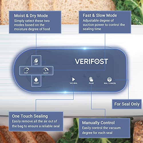 Pro 6 In 1 Food Vacuum Sealer Machine in White-Versatile Food Sealer with Bags and Rolls-Wet Food Mode,85Kpa Great Suction,Consecutive Sealing,Sous Vide Applied