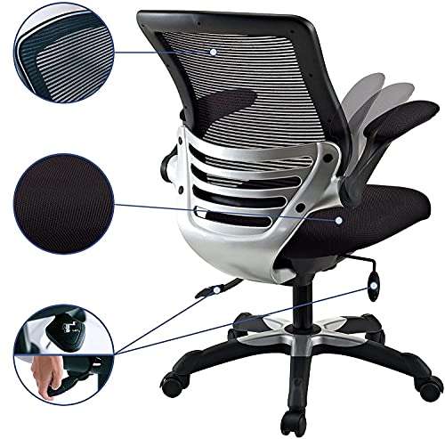 Modway Edge Mesh Back and Mesh Seat Office Chair In Black With Flip-Up Arms in Black