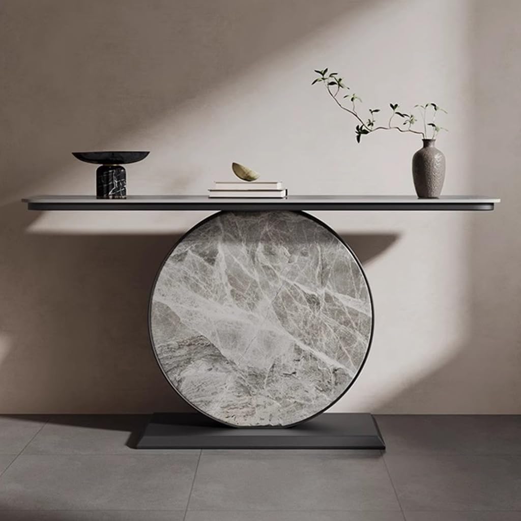 Black Console Table, Rock Plate Entryway Table, Narrow Sofa Table with Round Metal Base, Modern Accent Table Entrance Table for Entrance, Living Room, Foyer (Color : Style 4, Size : 100x30x80cm)