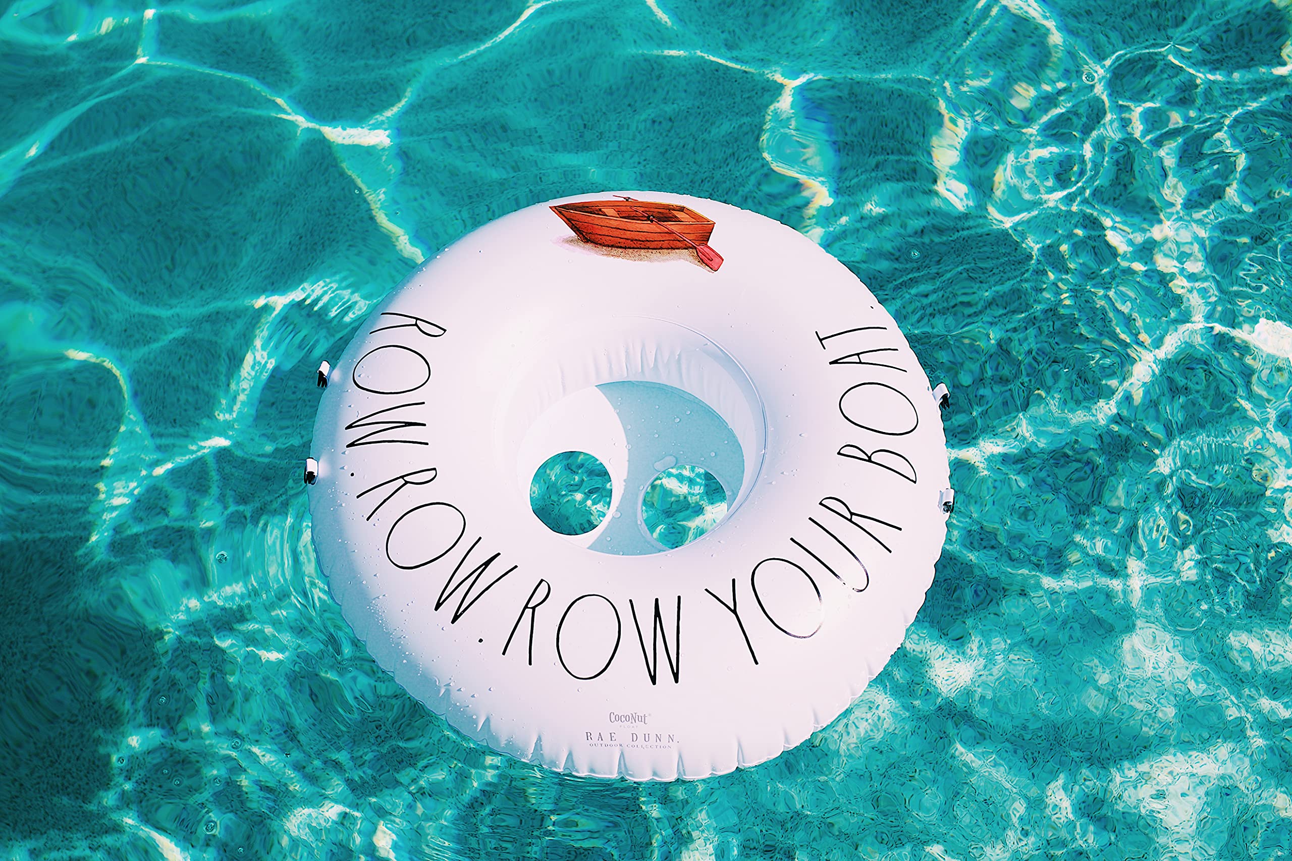 Rae Dunn Toddler Float with Canopy by CocoNut Float Row Row Row Your Boat Theme - Child Sized Inflatable Raft & Durable Water Toy - Stable Ride-On for Summer Parties & Swim Events