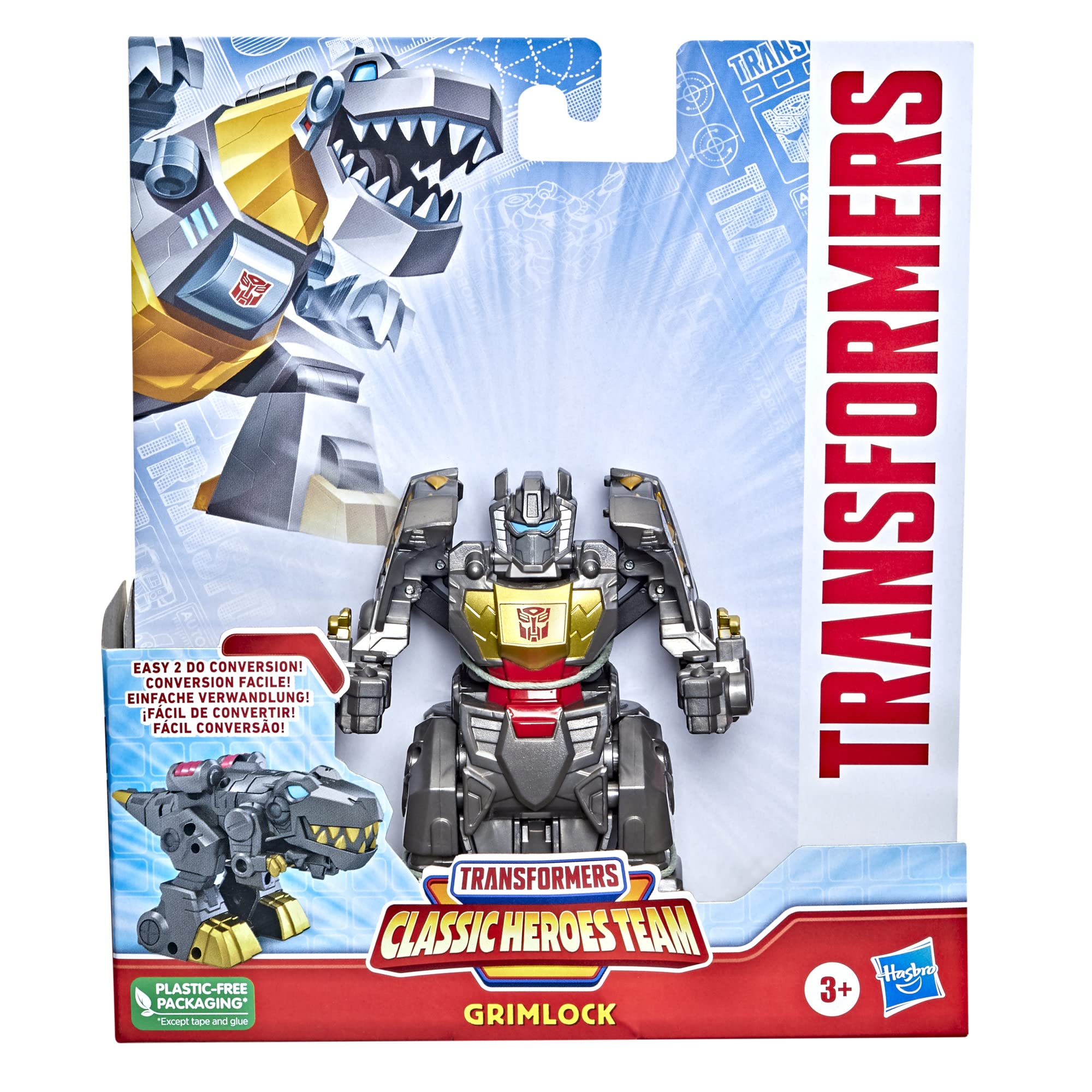 Transformers Classic Heroes Team Grimlock Converting Toy, 4.5-Inch Action Figure, for Kids Ages 3 and Up