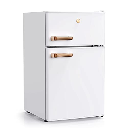JOY Kitchen JR31TWEE10 2-Door Mini Fridge with Freezer Adjustable Thermostat, Removable Shelf, Energy Efficient, Front Leveling Legs, 3.1 Cu Ft, White