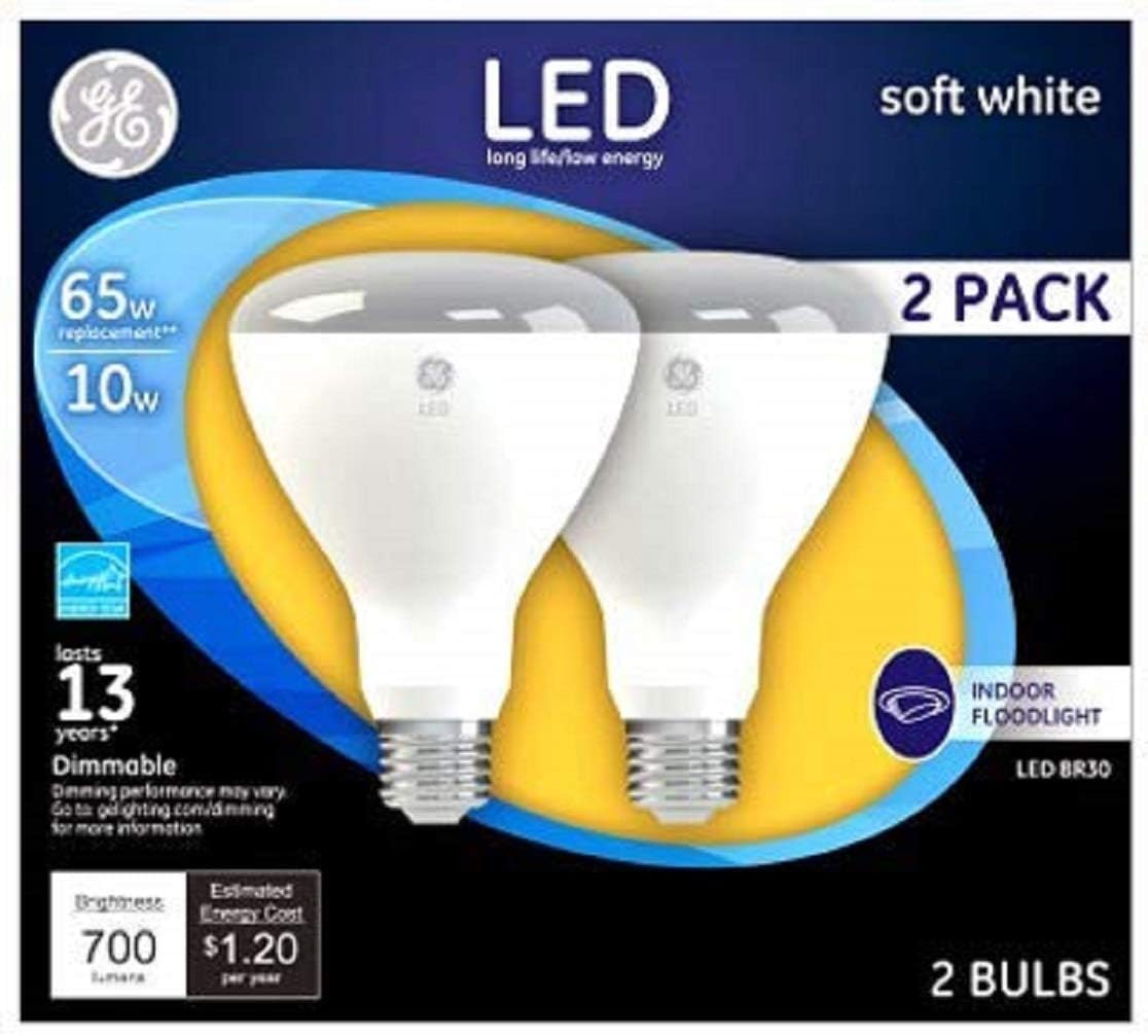 GE Lighting Indoor Floodlight Led Bulb, Dimmable, Br30, Soft White, 700 lumens, 10w (65 W Replacement) 2-pk