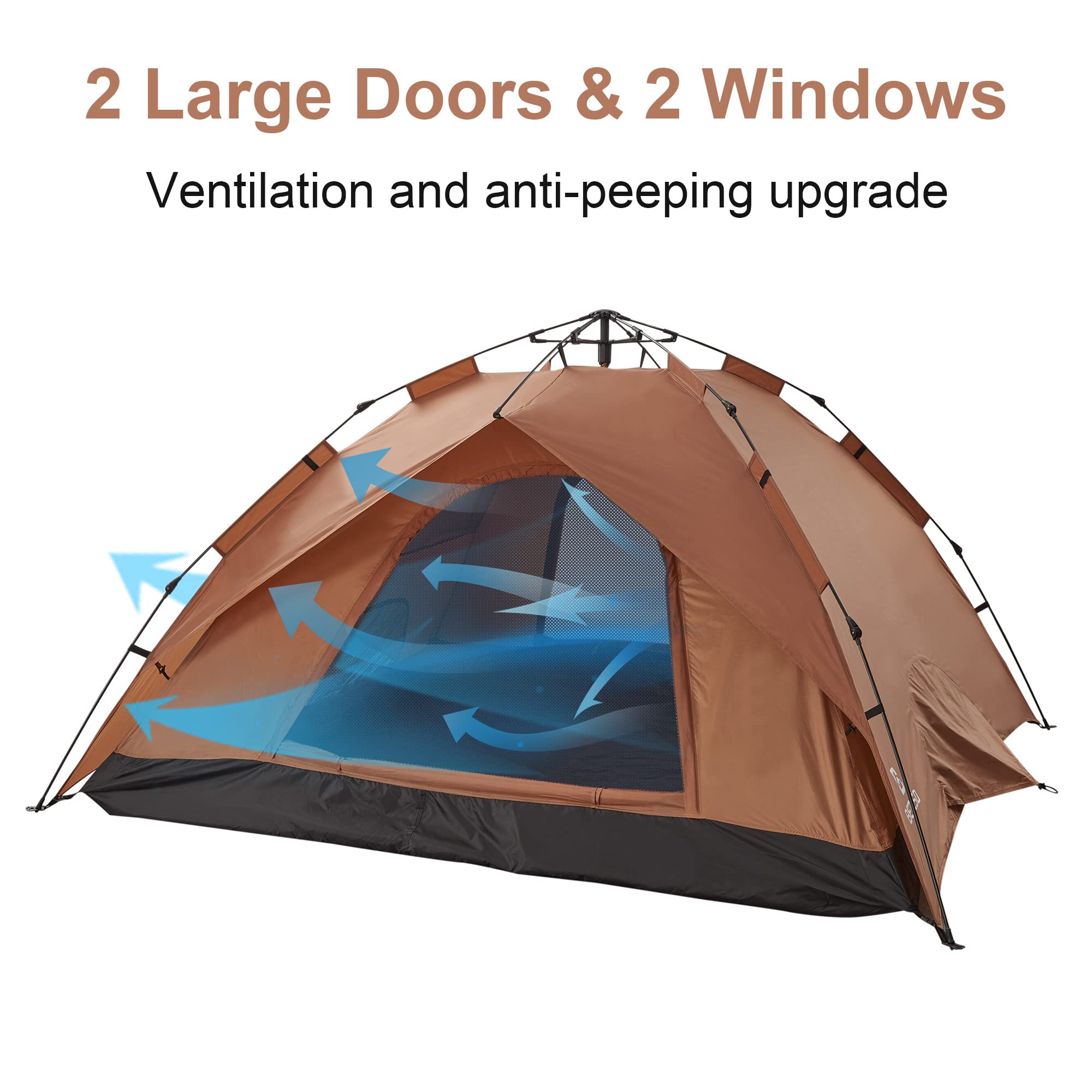 BEZESD Pop Up Tents for Camping, 2-4 pepole Automatic Instant Camping Tents Double-Layer Waterproof Sun Shelter Portable Tent with Carrying Bag for Camping Hiking Mountaineering