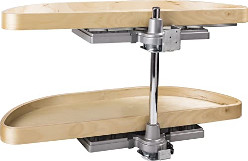 Hardware Resources 32" Blind Corner Cabinet Organizer - UV Coated Finished White Birch Wood Half-Moon Trays - Kitchen Pantry Rotating Racks for Left & Right-Hand Cupboards - Fits 11.5" Cabinet Opening