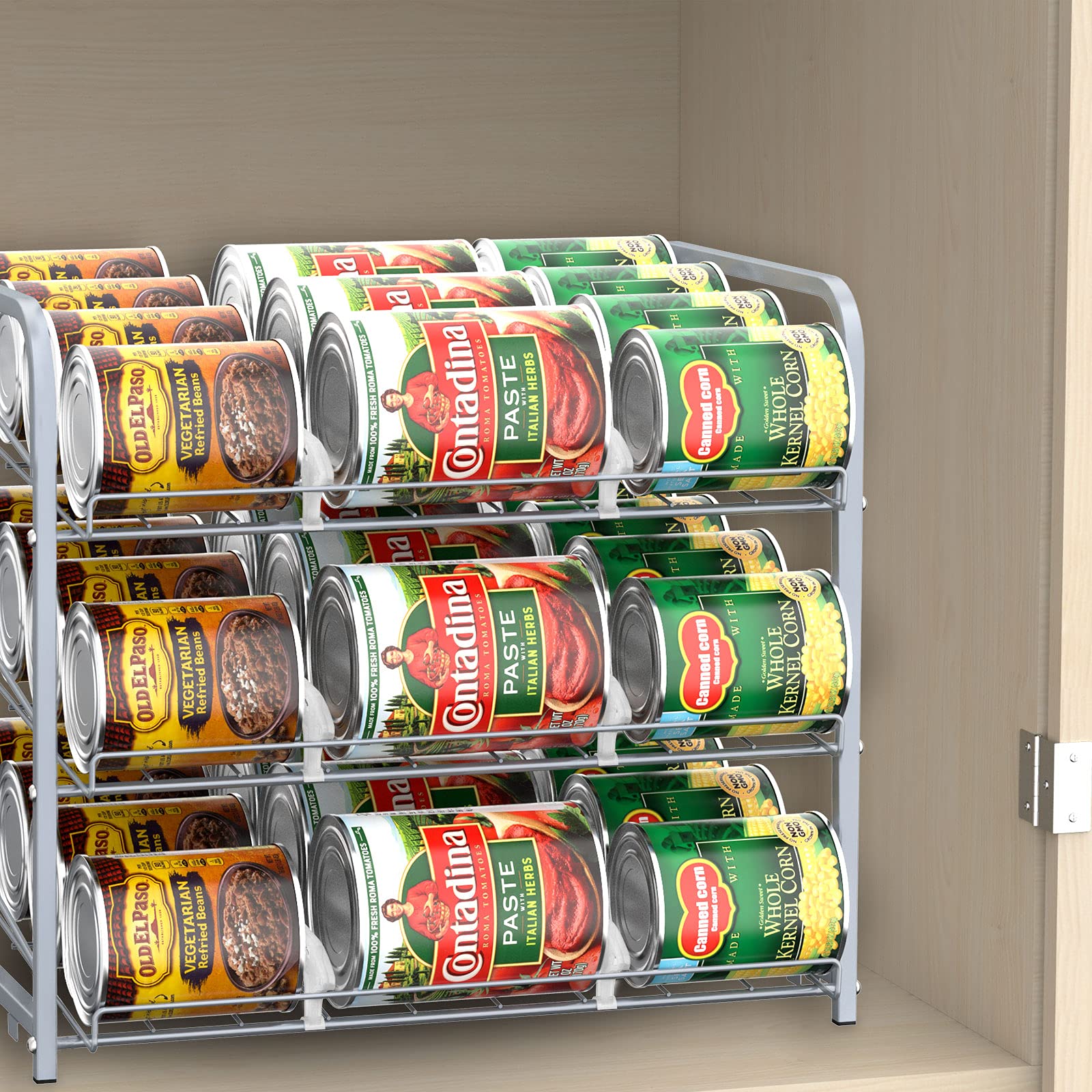 BTY Can Organizer for Pantry Stackable Can Storage Organizer Rack Stacking Can Dispenser Small Space 3 Tier Holds up to 36 Cans for Pantry, Kitchen, Cabinet- Silver