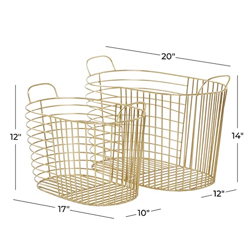 CosmoLiving by Cosmopolitan Metal Round Storage Basket with Handles, Set of 2 20", 17"W, Gold