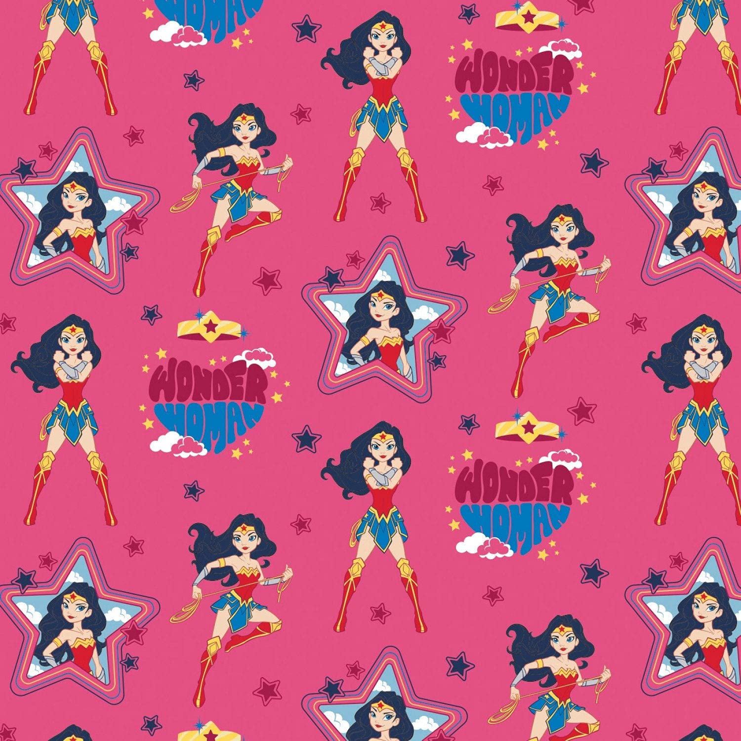 DC Comics Fabric Young DC Wonder Woman Take a Stand in Pink Premium Quality 100% Cotton Fabric by The Yard