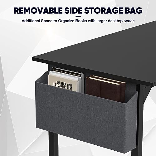 DUMOS Computer 31 Inch Office Black Modern Storage, Wood Writing, Corner Small Space, Executive Work, Home Desk for Bedroom
