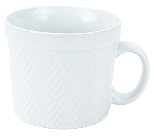 Boston Warehouse 24-Ounce Souper Bowl White Embossed Stoneware Mug with Date Dial Vented Lid, 24 ounce