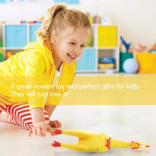 Novelty Place Extra Load Squawking Rubber Chicken - Large 16β - Yellow Squeeze Squeaky and Screaming Chicken for Kids or Adults