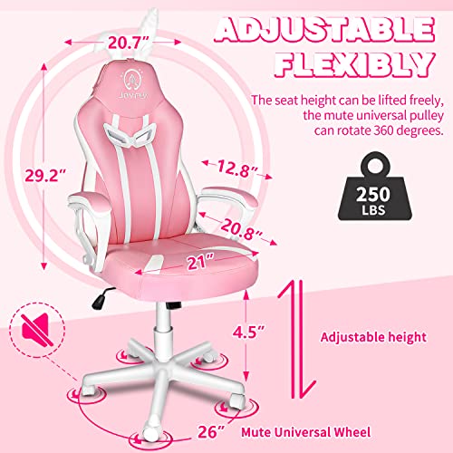 JOYFLY Pink Video Gaming Chair for Kids, Gamer, Girls, Teens Adults Computer Chair Silla Ergonomic Chair(Pink-White)