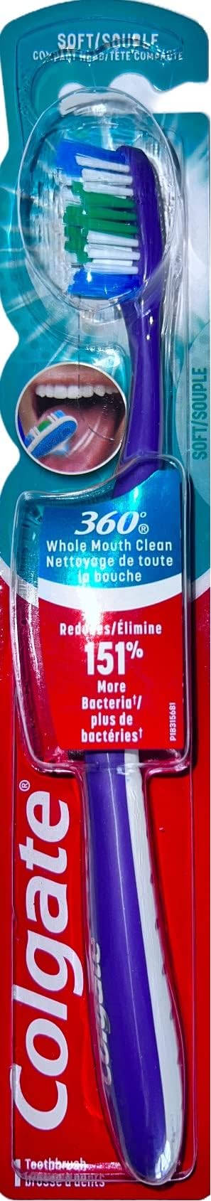 Colgate 360 Whole Mouth Clean Toothbrush, Soft Compact Head (Colors Vary) - 1 Count