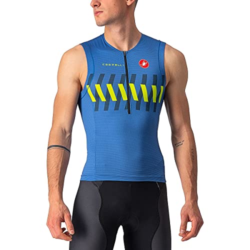 Castelli Free Tri 2 Sleeveless Top - Men's Cobalt Blue/Elecrtic Lime, L