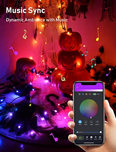 Probro Smart Fairy Lights, 66ft WiFi Dynamic Halloween Lights Work with Alexa Google Home RGB Color Changing Christmas Lights Outdoor 44 Modes Music Sync String Lights Bedroom for Halloween Christmas