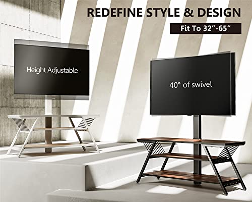 FITUEYES Wood TV Stand with Mount for 32-65 Inch TVS Entertainment Center with Mount for LCD/LED Flat Curved Screens - Height Adjustable, Cable Management, Open Storage, Walnut, VESA 600x400mm