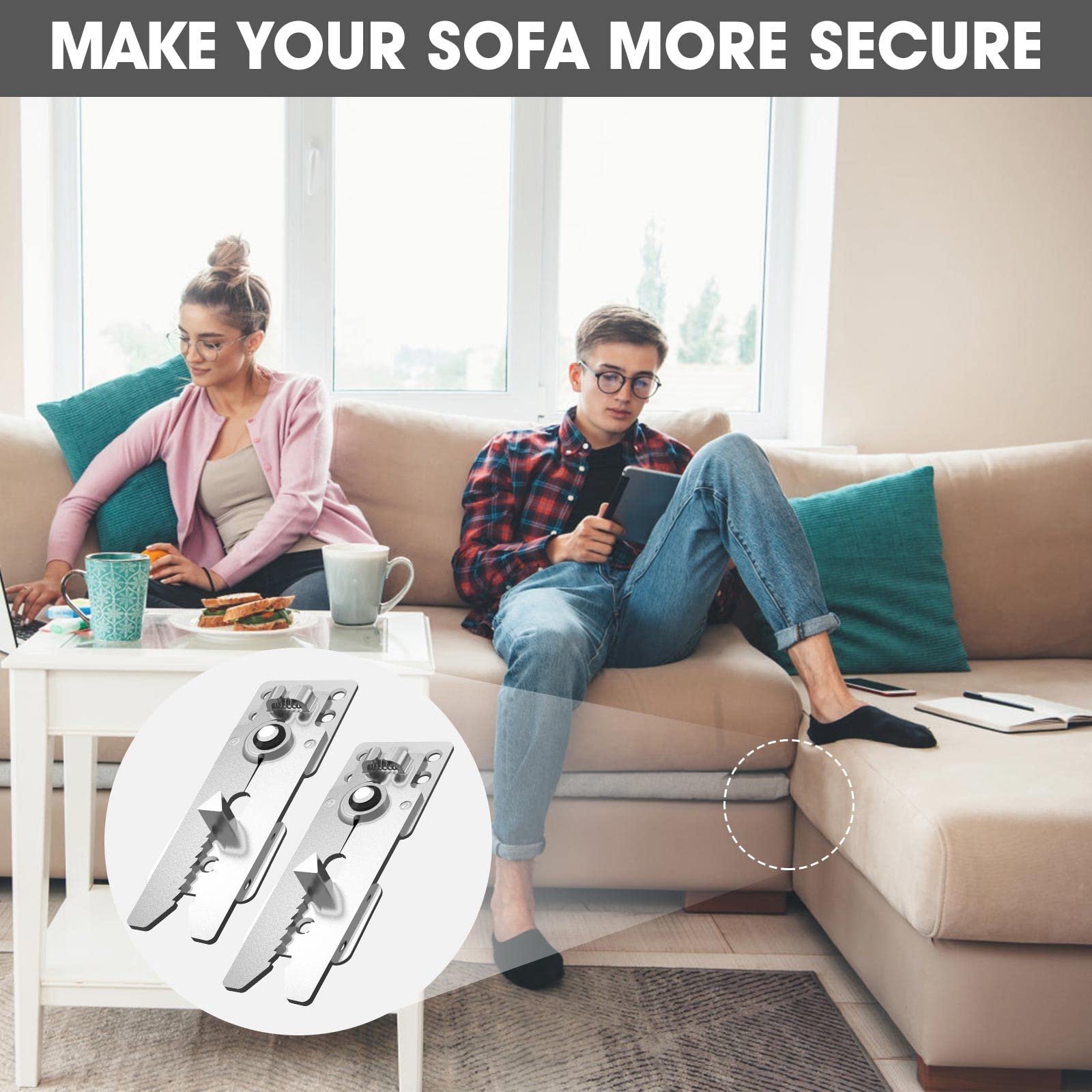 Dolenor Sofa Connector, Heavy Duty Sofa Snap Furniture Invisible Connector Head Snap with Mounting Screws, Sofa Connector Bracket for Loveseat Sofa and Other Furniture (Sofa Alligator Clips 2 Pairs)