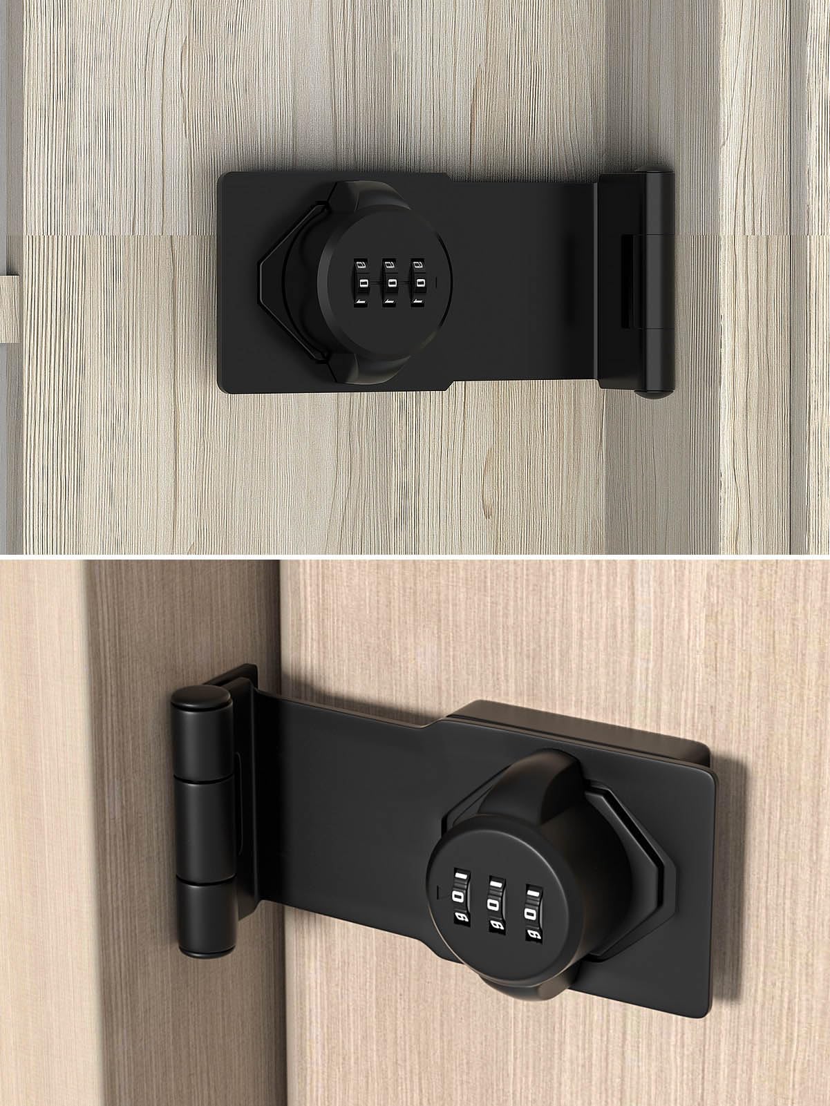 Cabinet Password Hasp Locks, 90 Degree Barn Door Lock, Household Security Combination Latch Lock for Locker, Fence, Bathroom, Outdoor, Garden (Black-1PC)