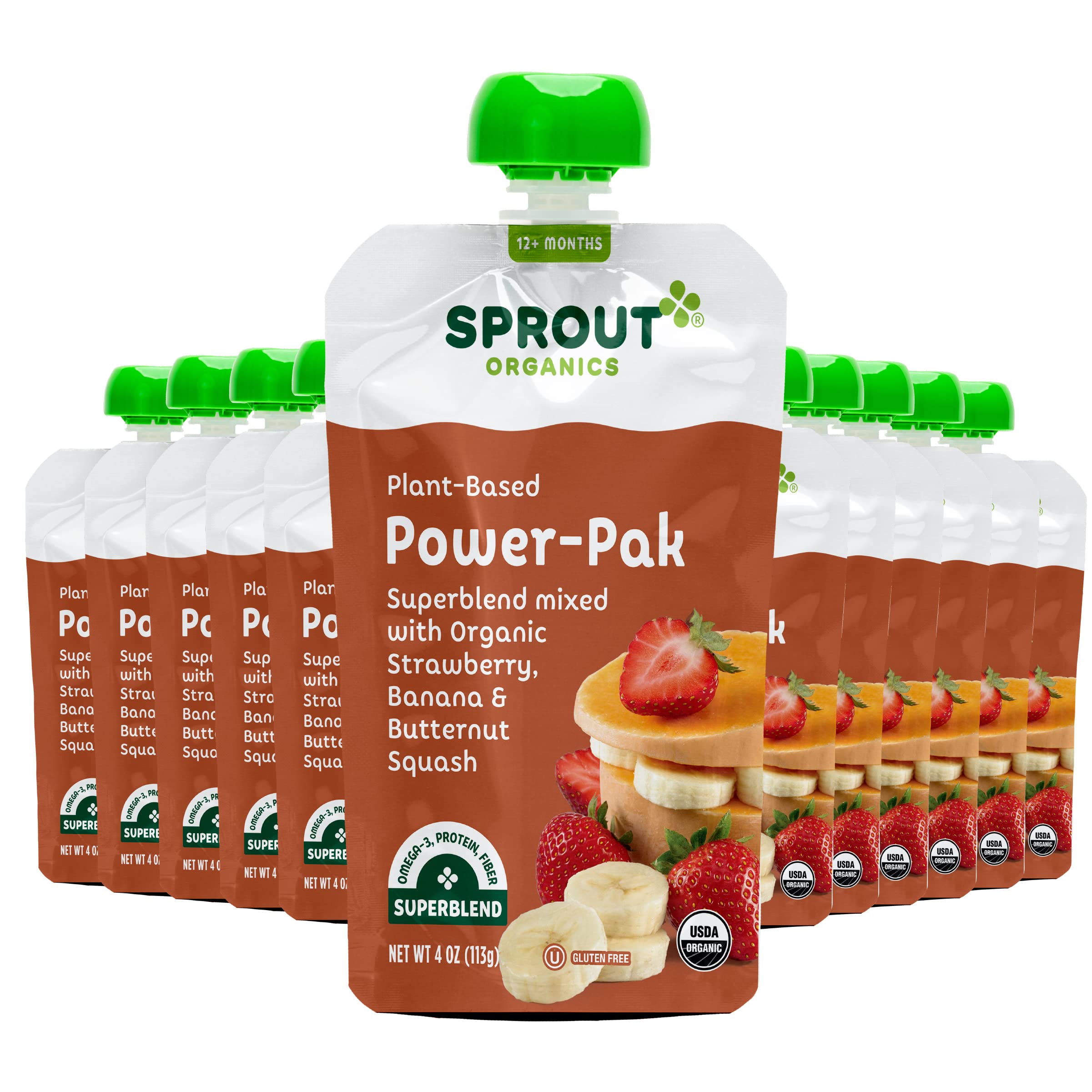 Sprout Organic Baby Food, Stage 4 Toddler Pouches, Strawberry Banana & Butternut Squash Power Pak, 4 Oz Purees, Pack of 12