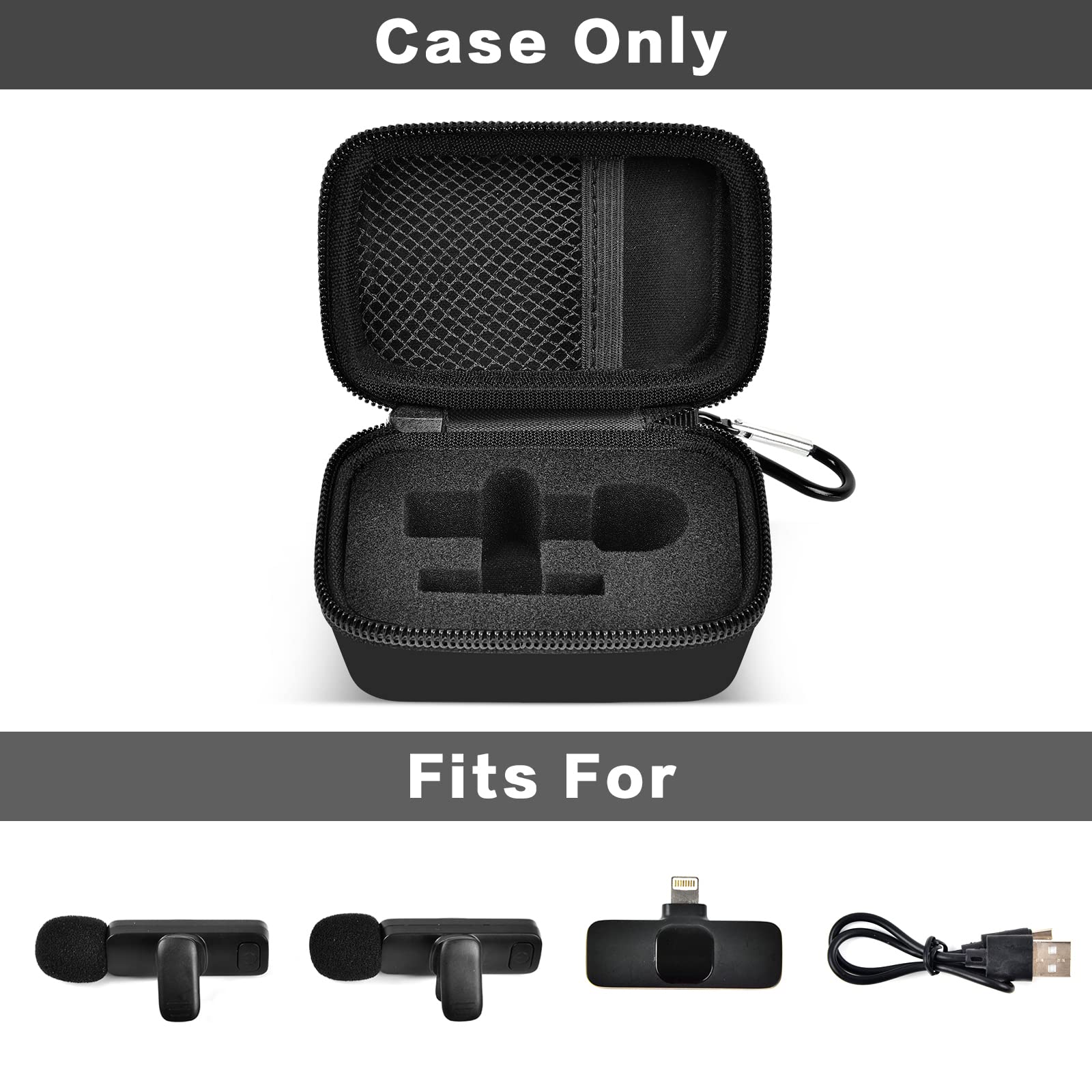 Casmilee Wireless Lavalier Microphone Case for MAYBESTA Professional Microphone, Bluetooth, USB, Waterproof, Scratch Resistant, Carabiner Design, 4x2.8x2.25 Inches