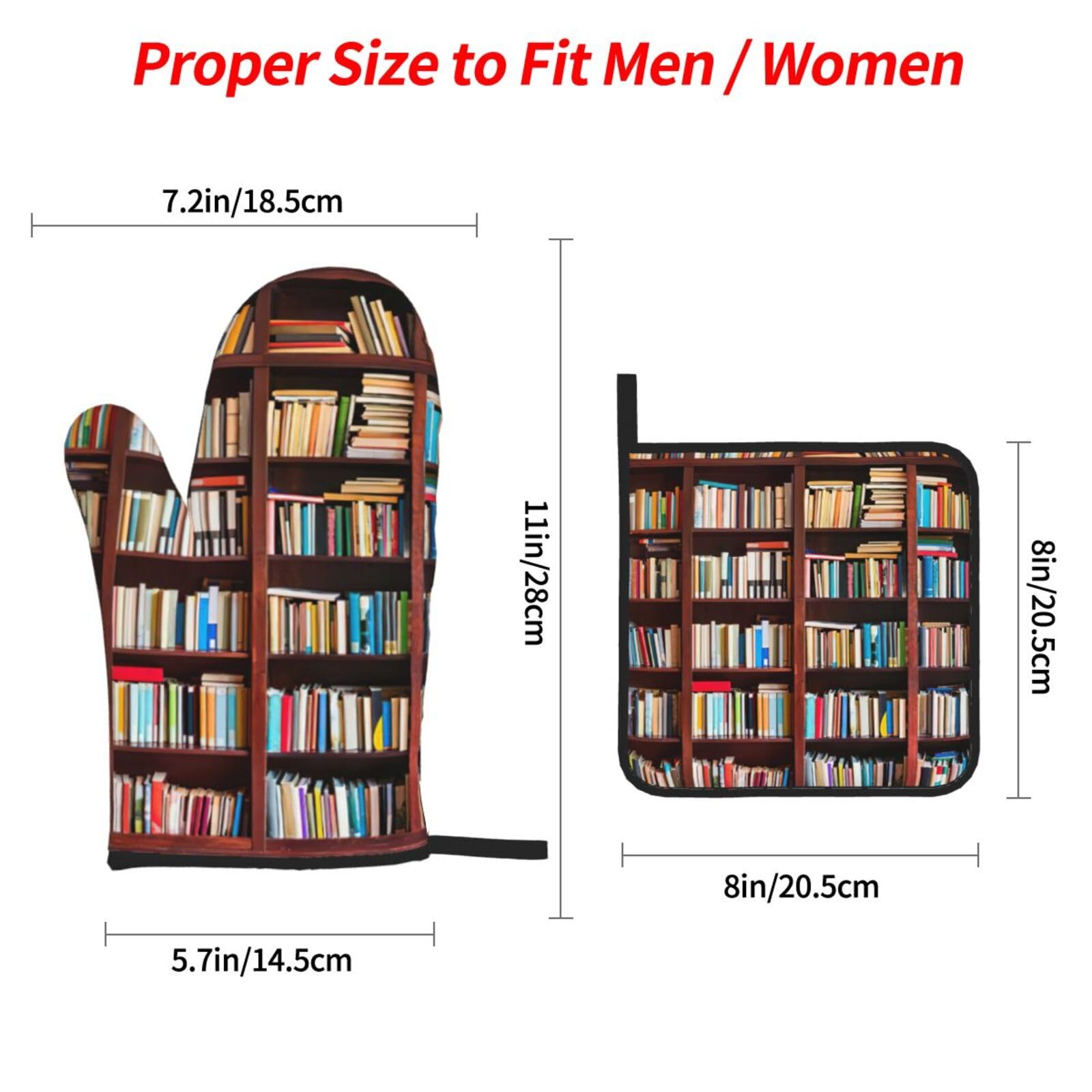 Books Kitchen Baking 4-Piece Set–Heat Resistant Oven Mitts and Pot Holders Kitchen Hot Pads