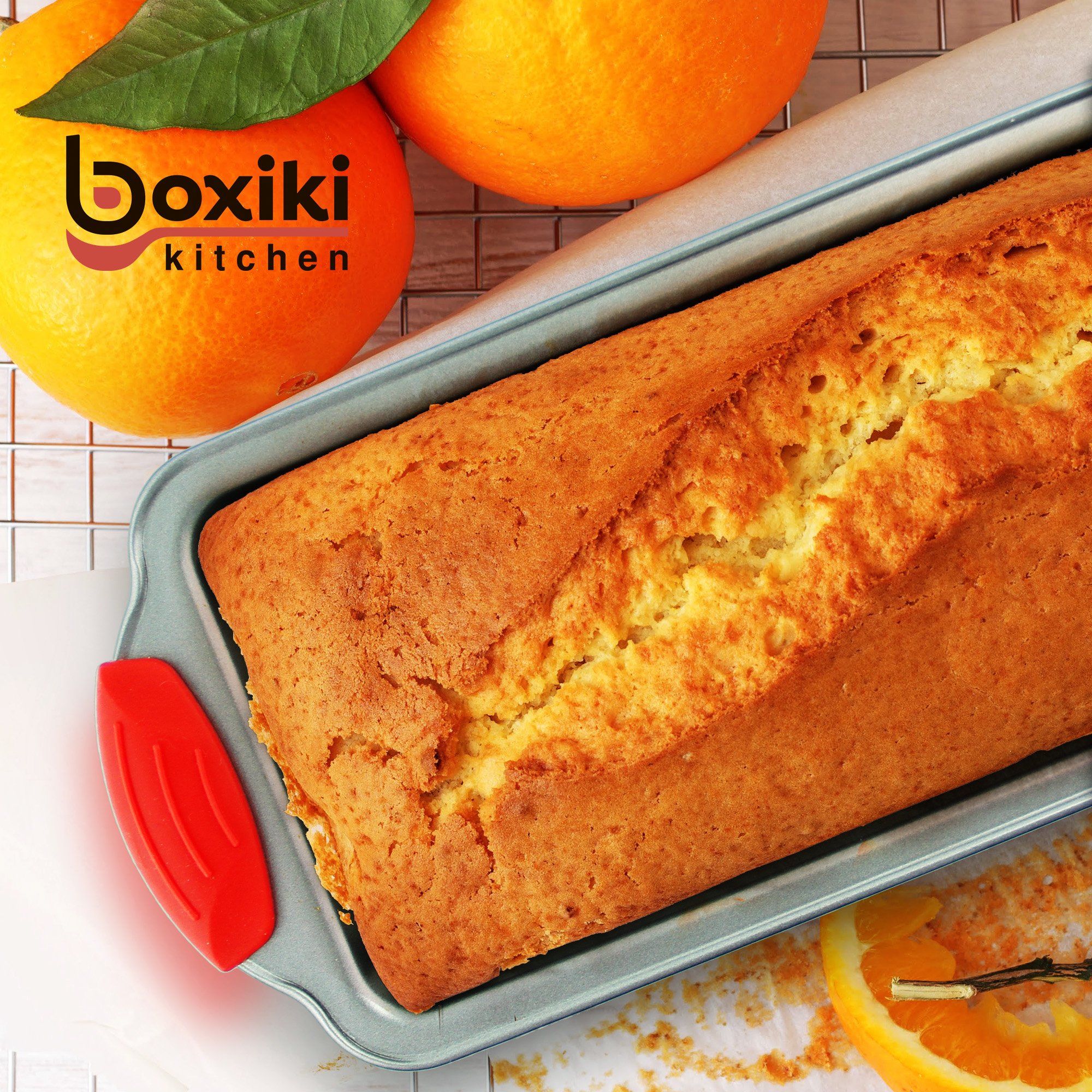 Boxiki Kitchen Cake Baking Set Includes 3 Pcs Steel Cookie Sheets, 8x8 Square Baking Pan and Bread Loaf Pan. Rust Free Non Stick Premium Baking Molds For Baking Cakes, Breads and Cookies.