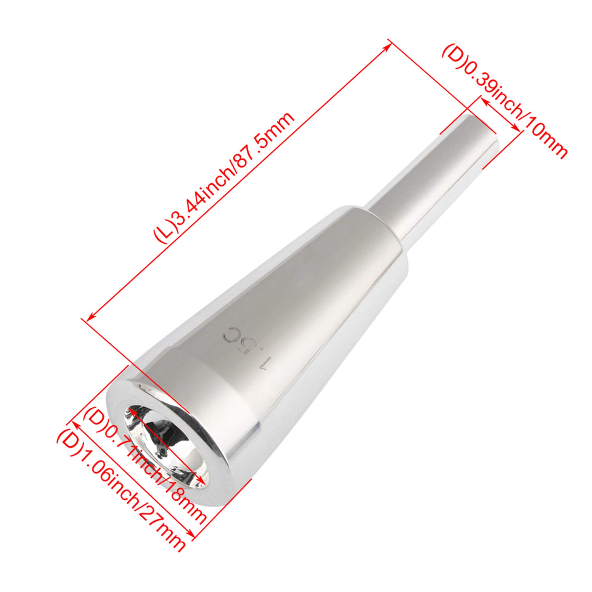 Mxfans 1.5 C Size Trumpet Mouthpiece Brass Silver-Plated Heavy Bullet Shape