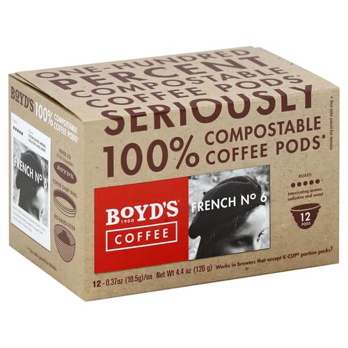 Boyd's Coffee French No. 6 Coffee –Ground Dark Roast– Blended from 100% Arabica – Rich & Full-Flavored – Single Cup - Pack of 12.