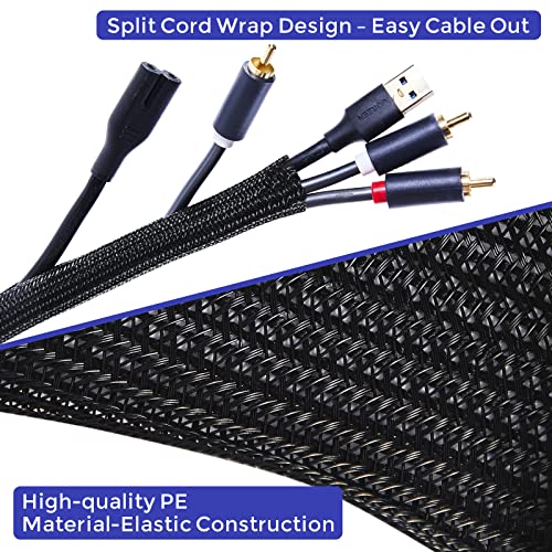 Cord Sleeves for Cables 1/2in - 5ft Split Braided Cable Sleeve Black, Hard PE Cord Protectors from Pets,Keep Cats from Chewing Cords, Flexible Wire Wrap Sleeving Wire Sleeve for Computer Automotive