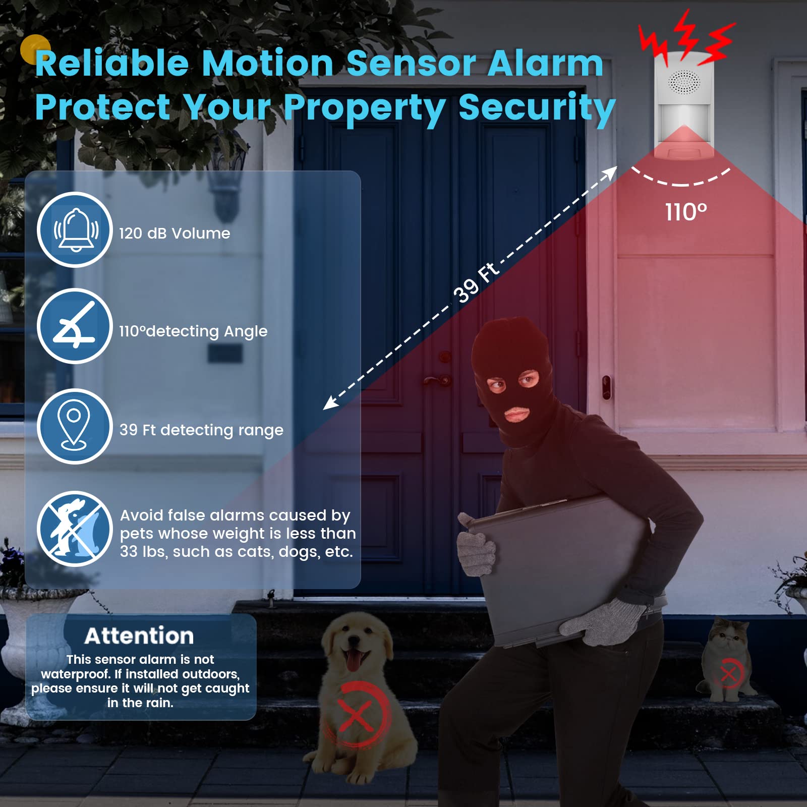 Chtoocy Upgraded Smart WiFi Motion Sensor Detector Alarm Indoor with Siren, Phone App, Alert History, Scheduled Working Times - Infrared Motion Sensor Alarm for Home Garage, Only Support WiFi 2.4G