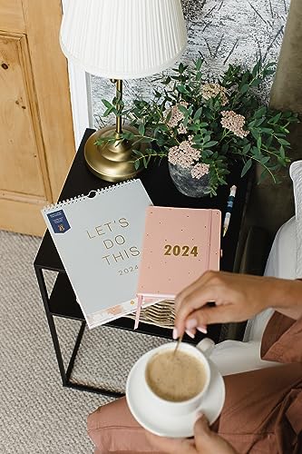 Busy B Perfect Planner Diary January to December 2024 - A5 Pink - Faux Leather Week to View Planner with Stickers & Tear-Out Lists