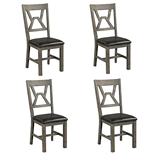 Harper & Bright Designs Mid-Century 5-Piece Dining Table Set, Wooden Round Dining Table with Cross Legs and 4 Upholstered Chairs, Dining Room Kitchen Table Chairs Set, Gray